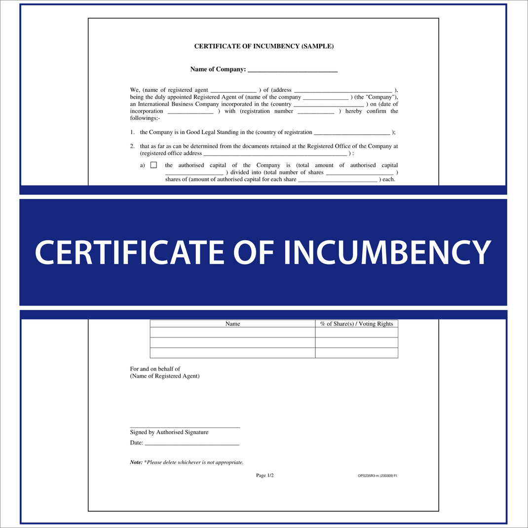 Certificate of Incumbency – Fast Track Apostille - Legalisation Store